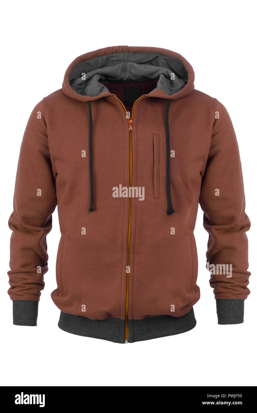 Brown tracksuit with hood on white background Stock Photo - Alamy