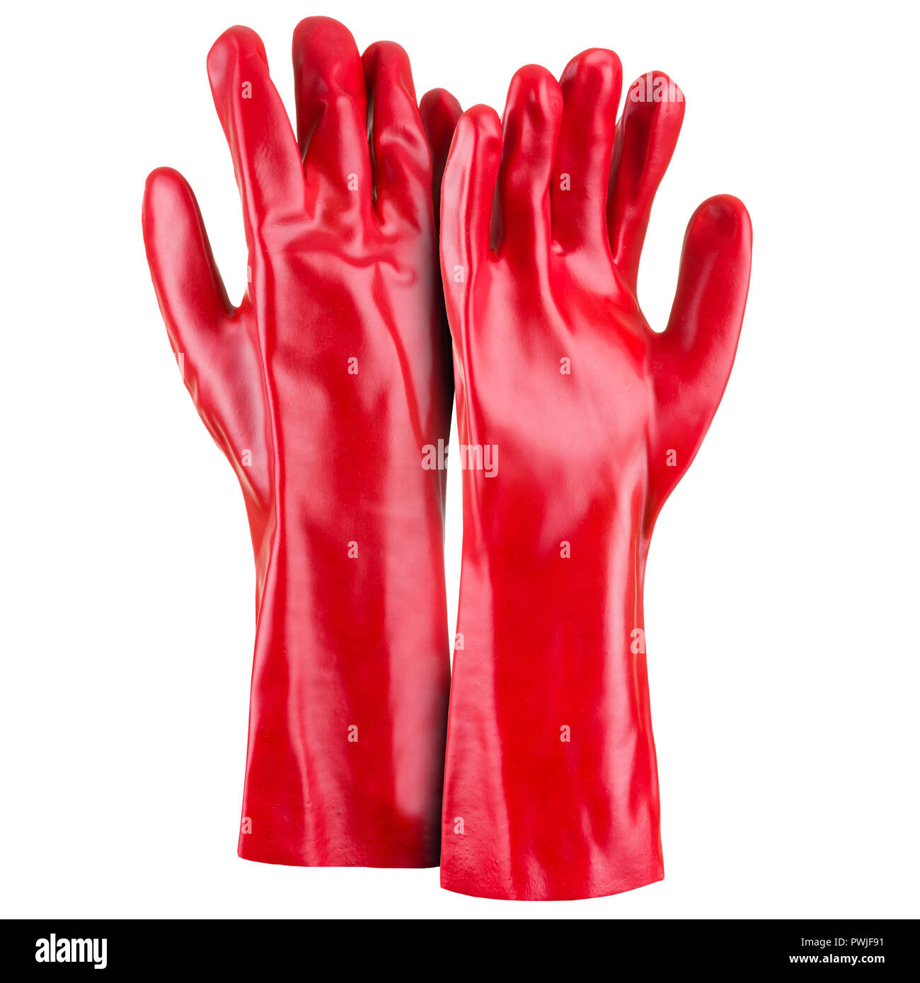 Two red gloves for fire protection isolated on white background Stock ...