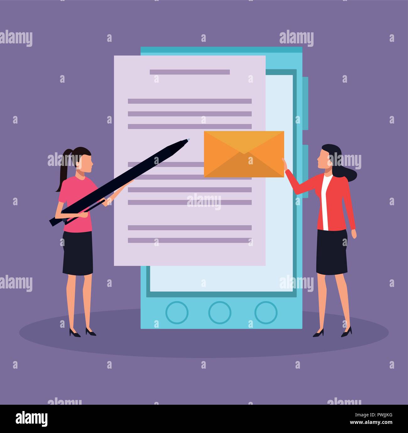 business characters carrying envelope and pointer vector illustration ...