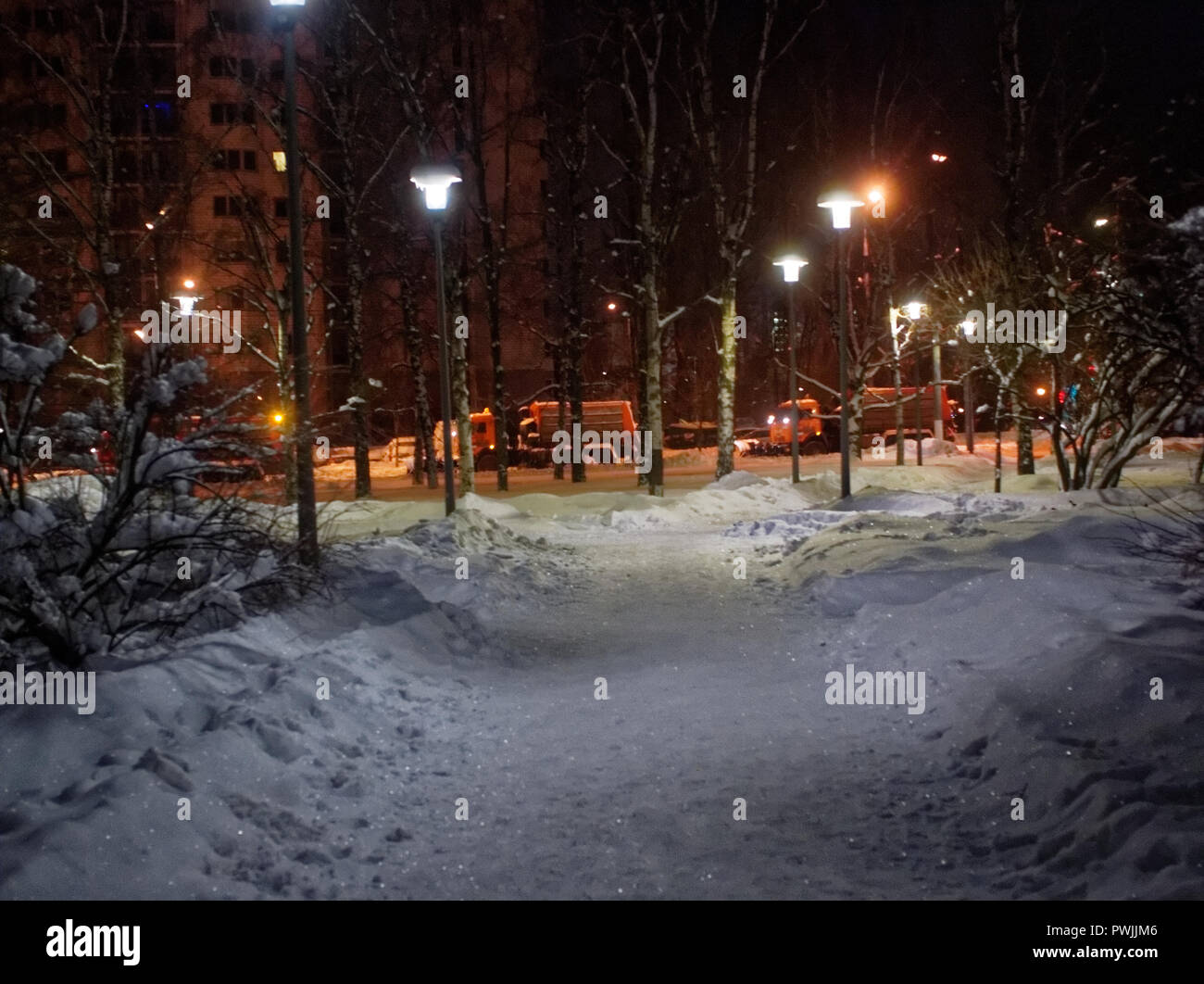 street light at night in winter, Moscow Stock Photo - Alamy