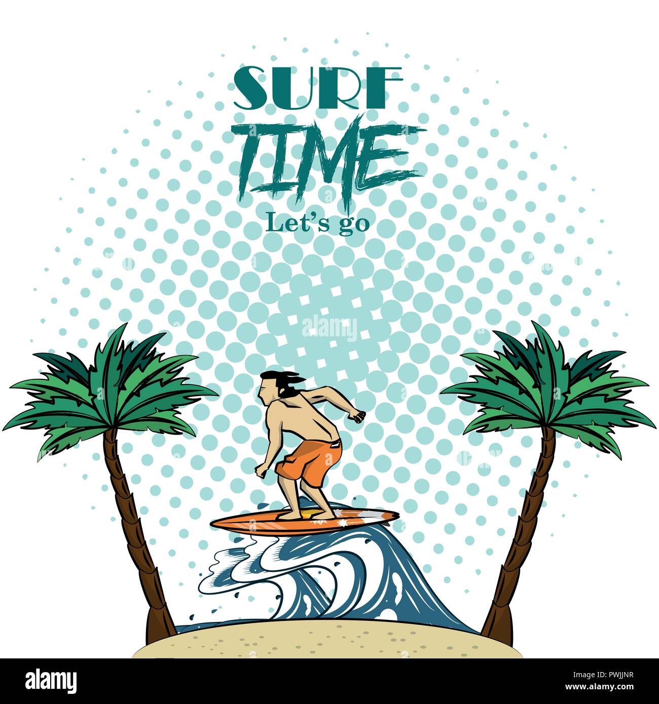 surf time tropical lifestyle theme poster vector illustration graphic ...