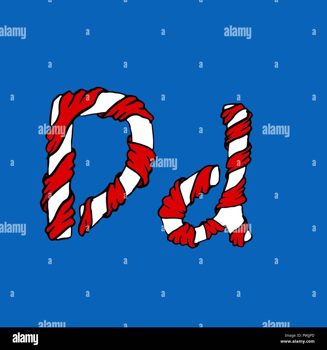 Wrapped in a ribbon letter D. Blue and red letter. Vector illustration ...
