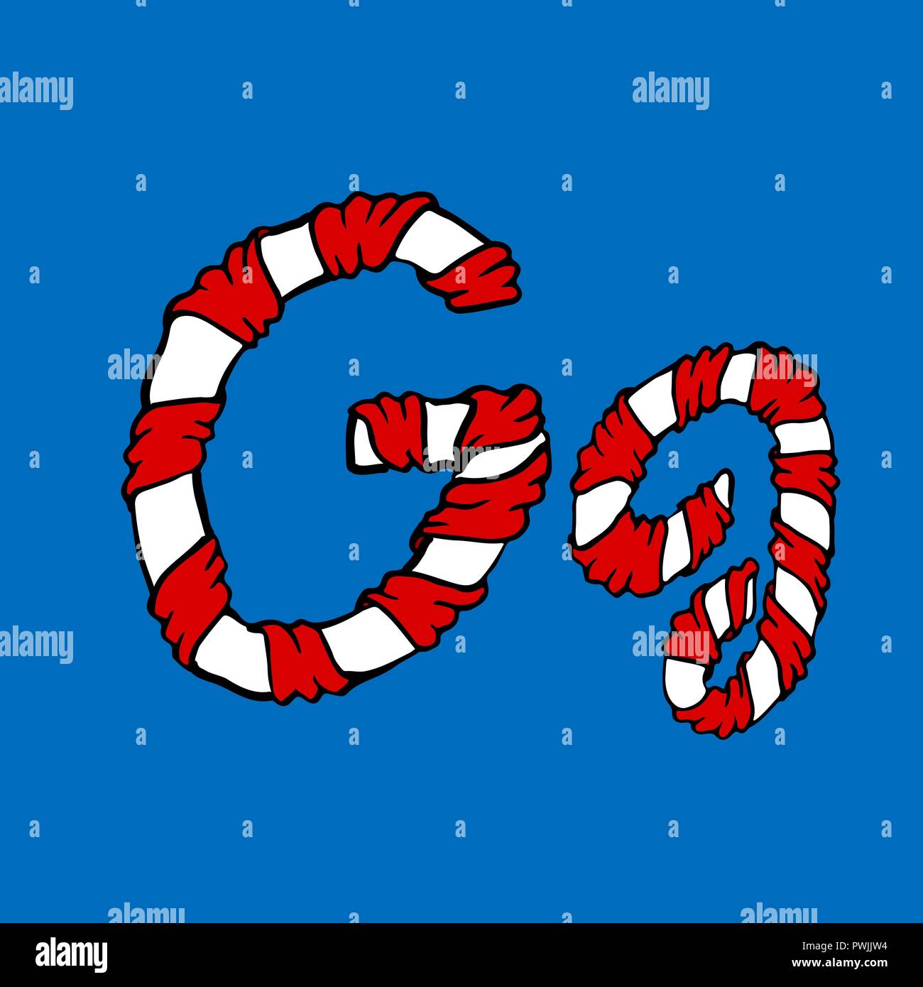 Wrapped in a ribbon letter G. Blue and red letter. Vector illustration ...