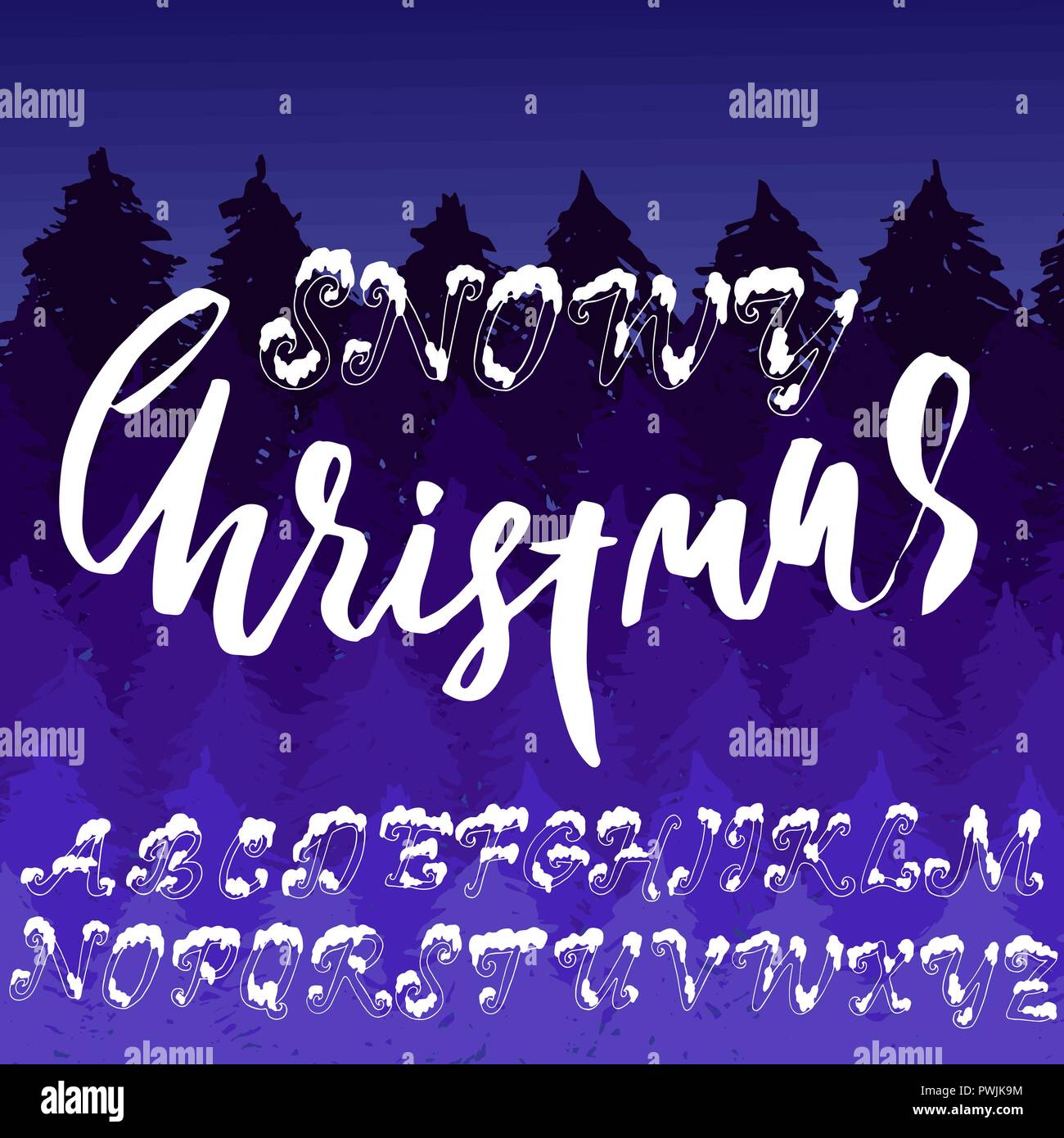 Christmas snowy alphabet. Holiday font with snow. Handdrawn capital ...