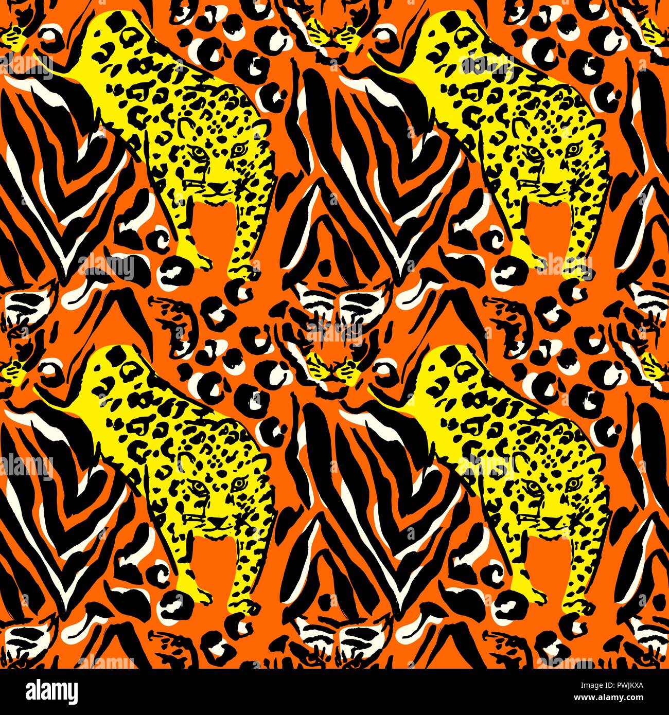 Vector illustration leopard print seamless pattern. Orange and yellow ...