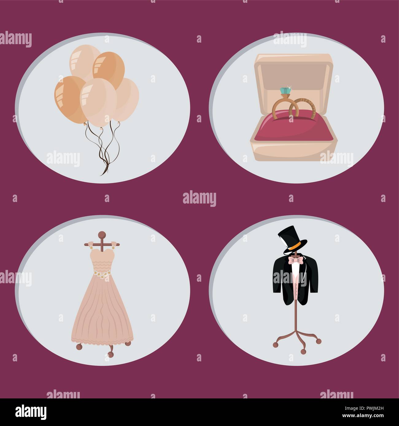 wedding day bride items and icons cartoon vector illustration graphic ...