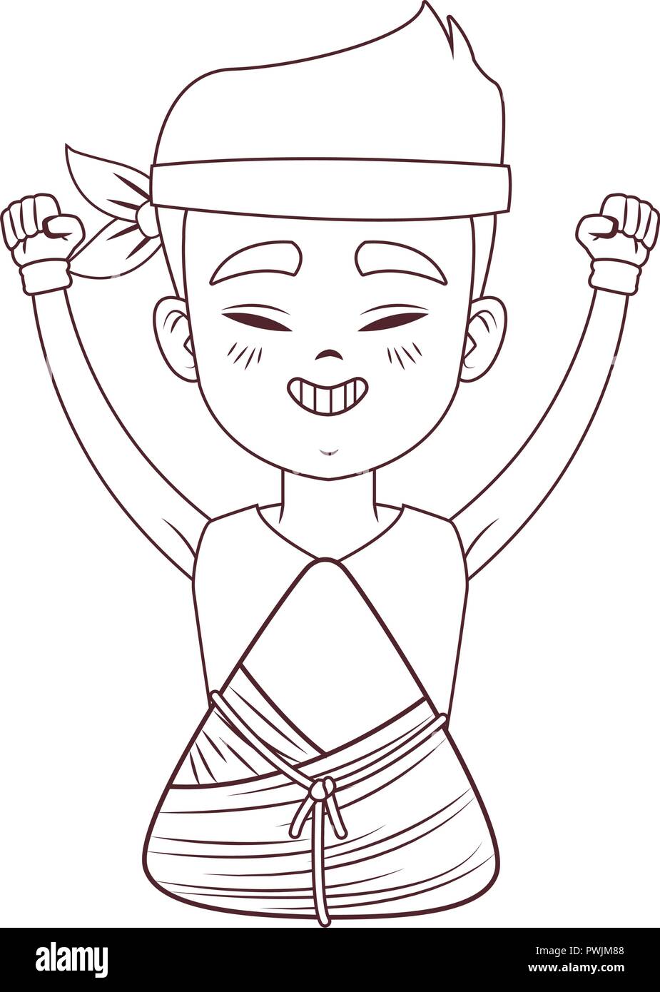 Asian man with rice dumplings cartoons in black and white vector ...