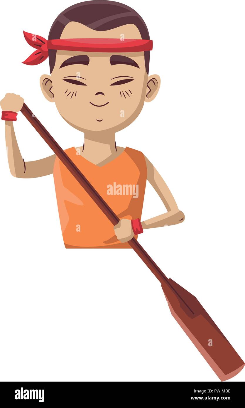 Asian man with rowing cartoon vector illustration graphic design Stock ...