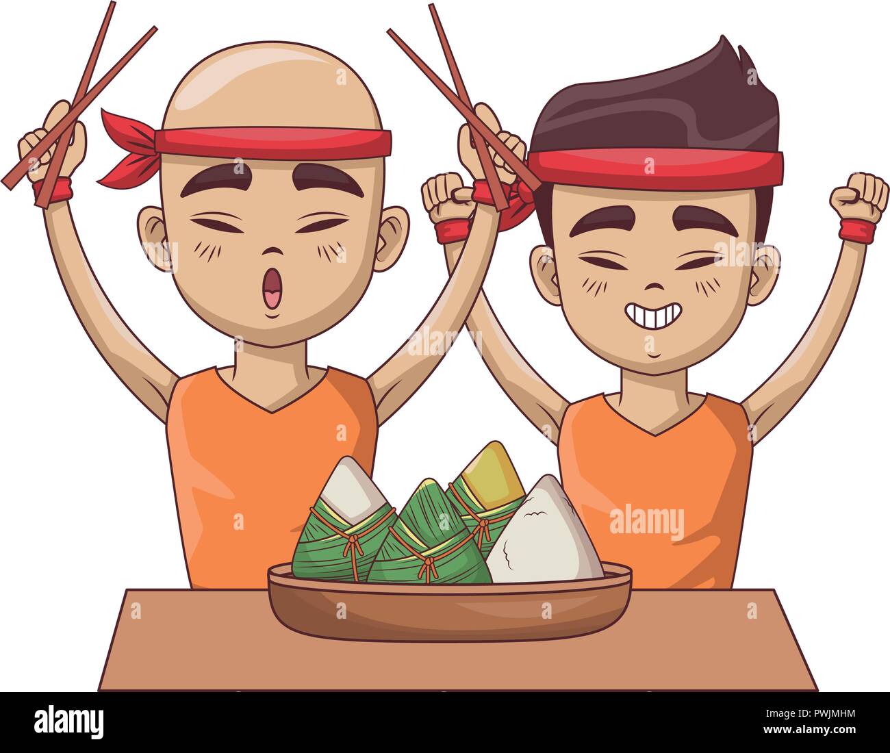 Asian men with rice dumplings cartoons vector illustration graphic ...