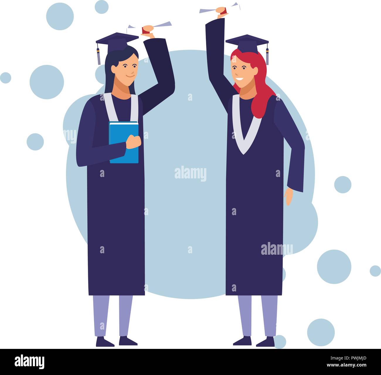 Students with gowns on graduation celebration vector illustration ...