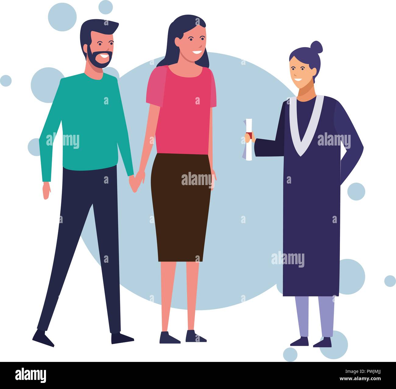 Student with family on graduation celebration cartoon vector ...