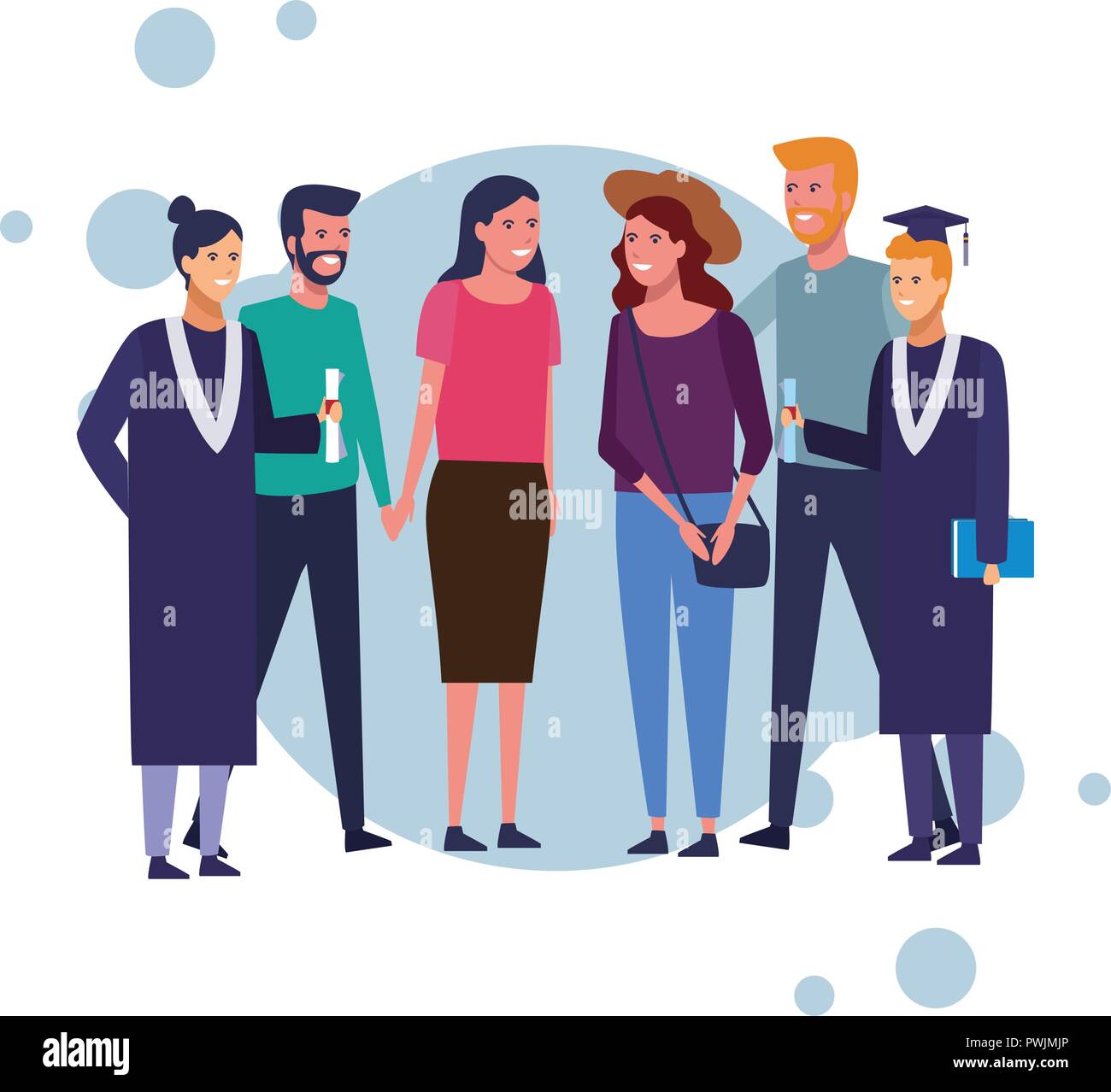 Student with family on graduation celebration cartoon vector ...