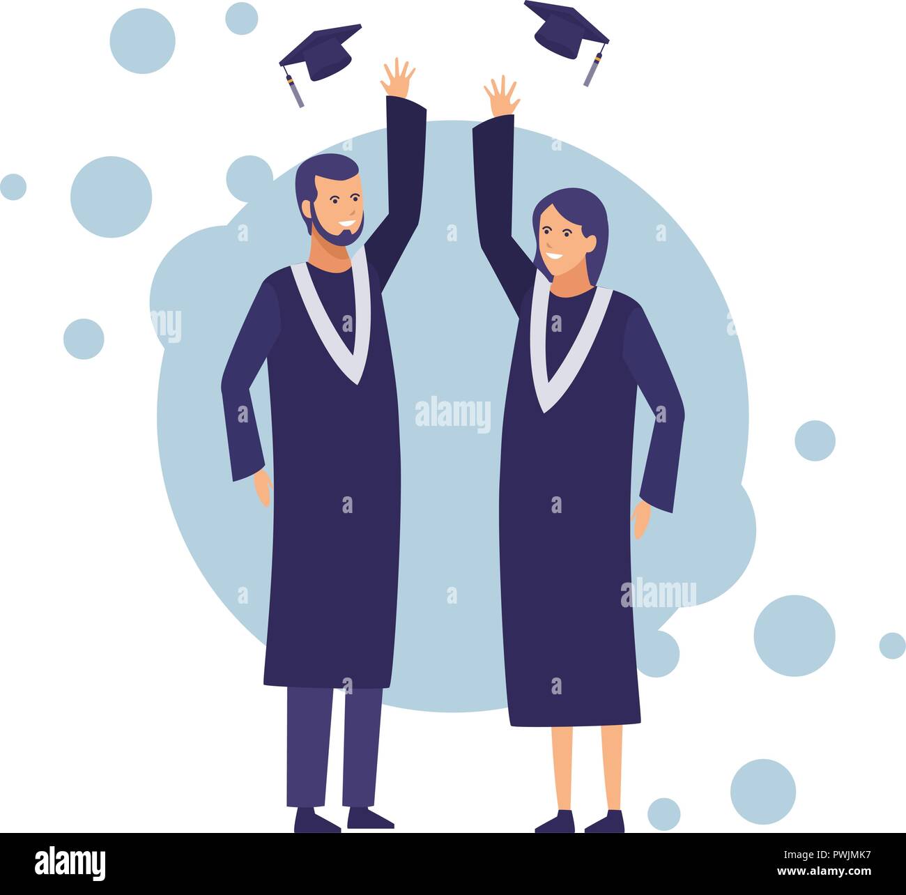 Students with gowns on graduation celebration vector illustration ...
