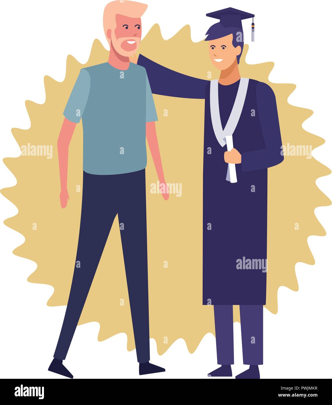 Student with family on graduation celebration cartoon vector ...