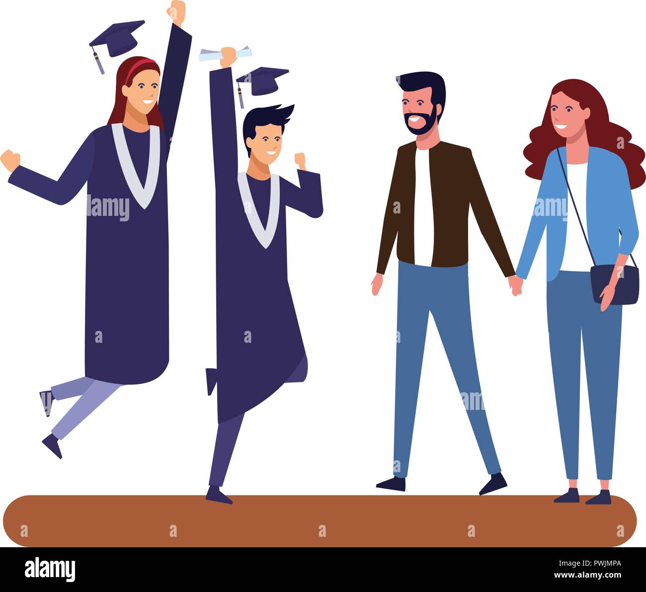 Student with family on graduation celebration cartoon vector ...