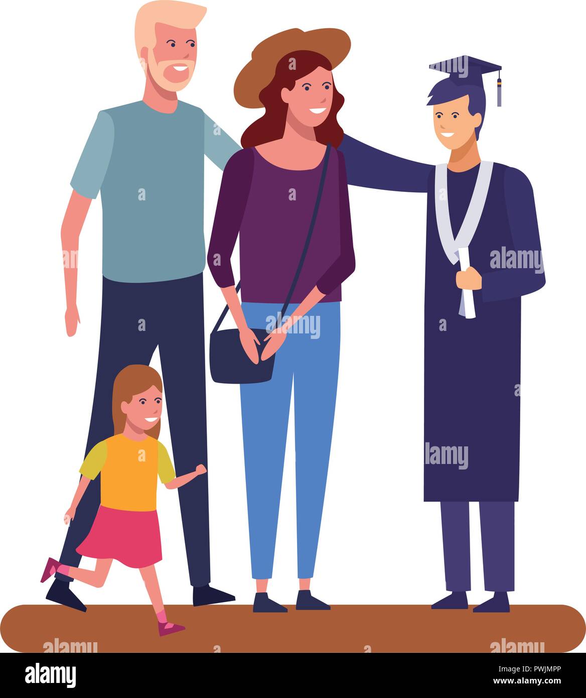 Student with family on graduation celebration cartoon vector ...