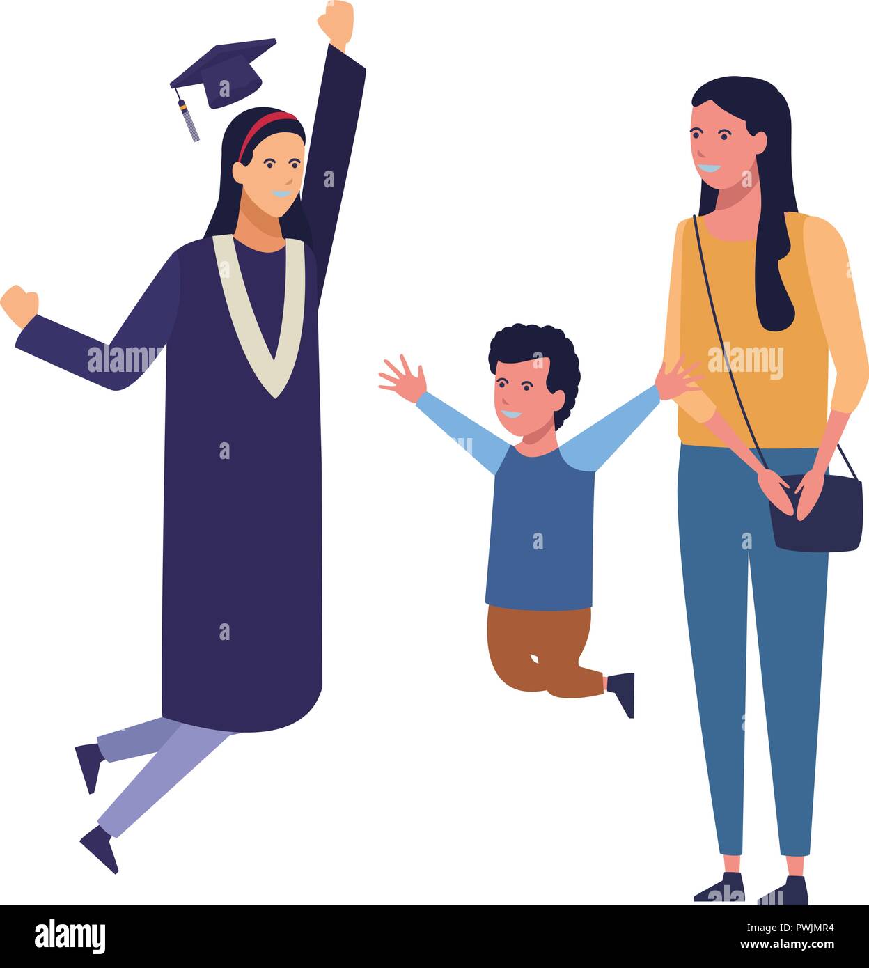 Student with family on graduation celebration cartoon vector ...