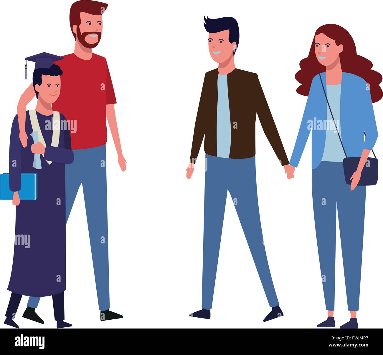 Student with family on graduation celebration cartoon vector ...