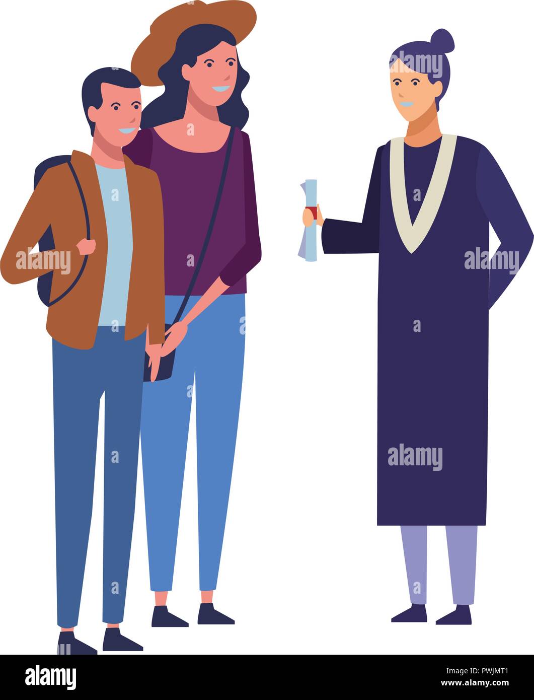 Student with family on graduation celebration cartoon vector ...