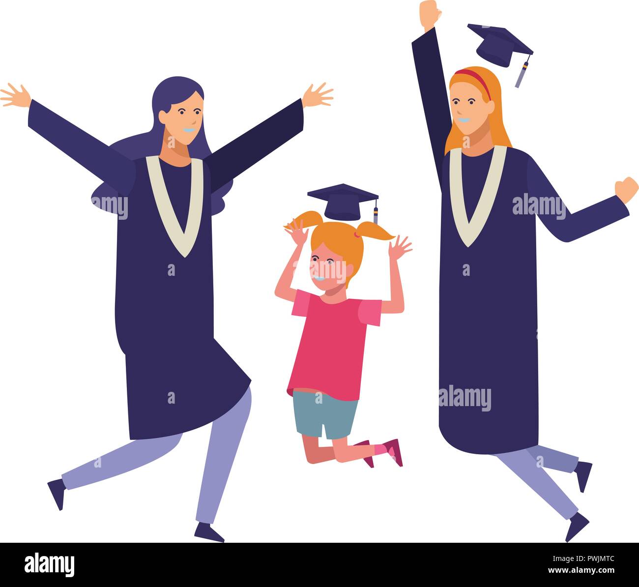 Student with family on graduation celebration cartoon vector ...