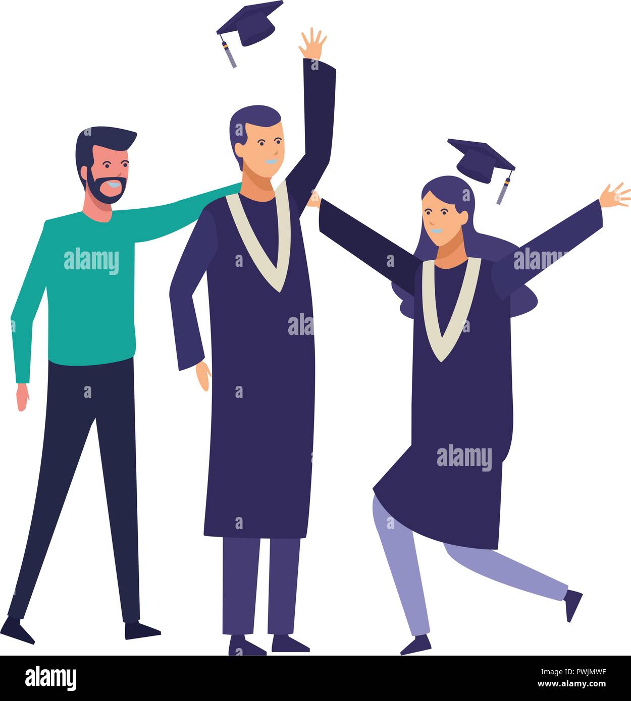 Student with family on graduation celebration cartoon vector ...