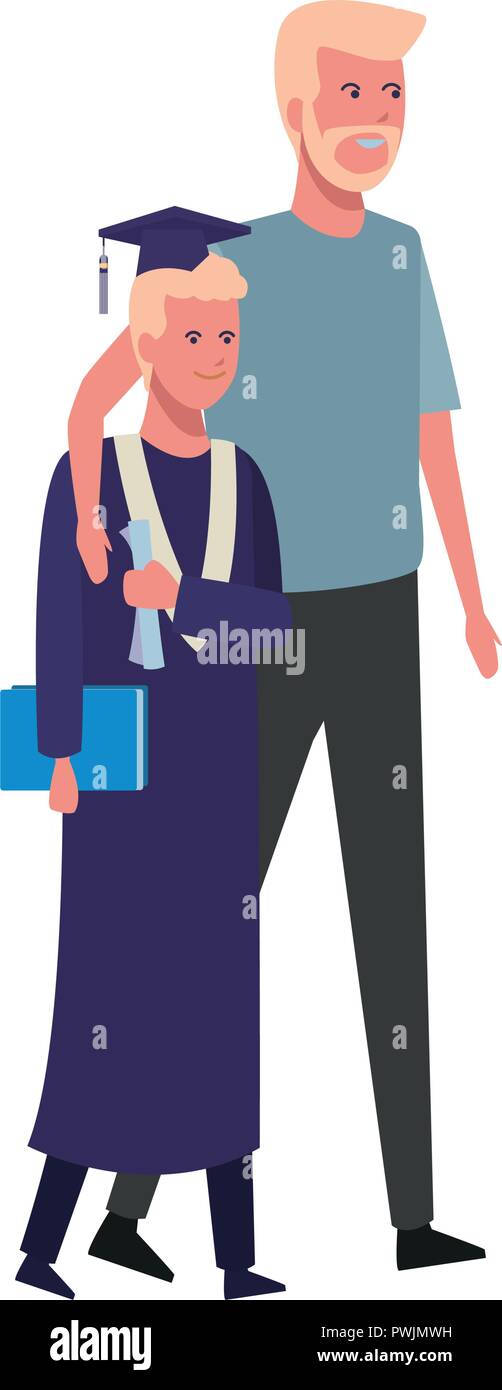 Student with family on graduation celebration cartoon vector ...