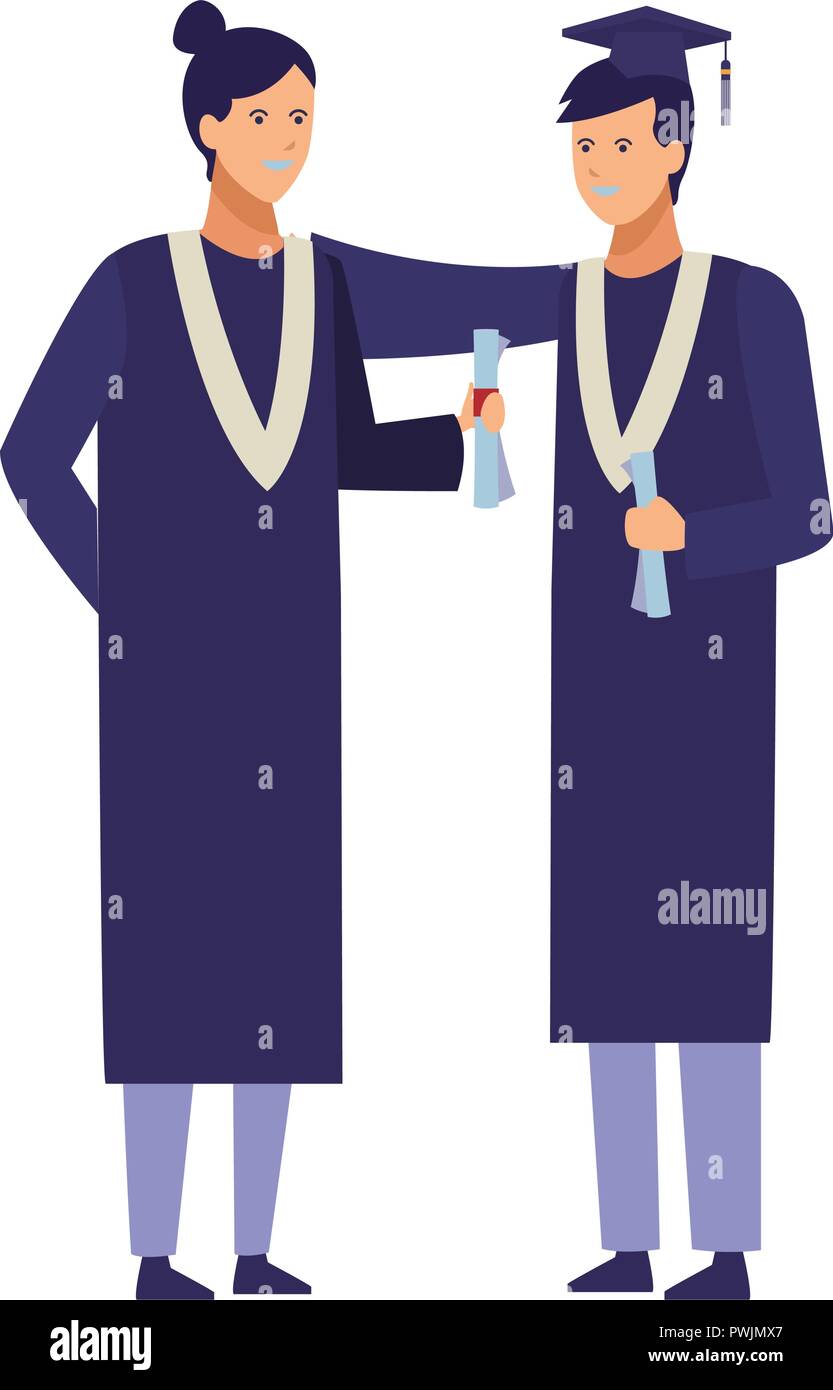 Students with gowns on graduation celebration vector illustration ...