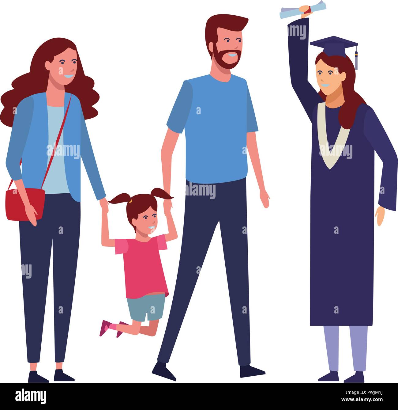 Student with family on graduation celebration cartoon vector ...