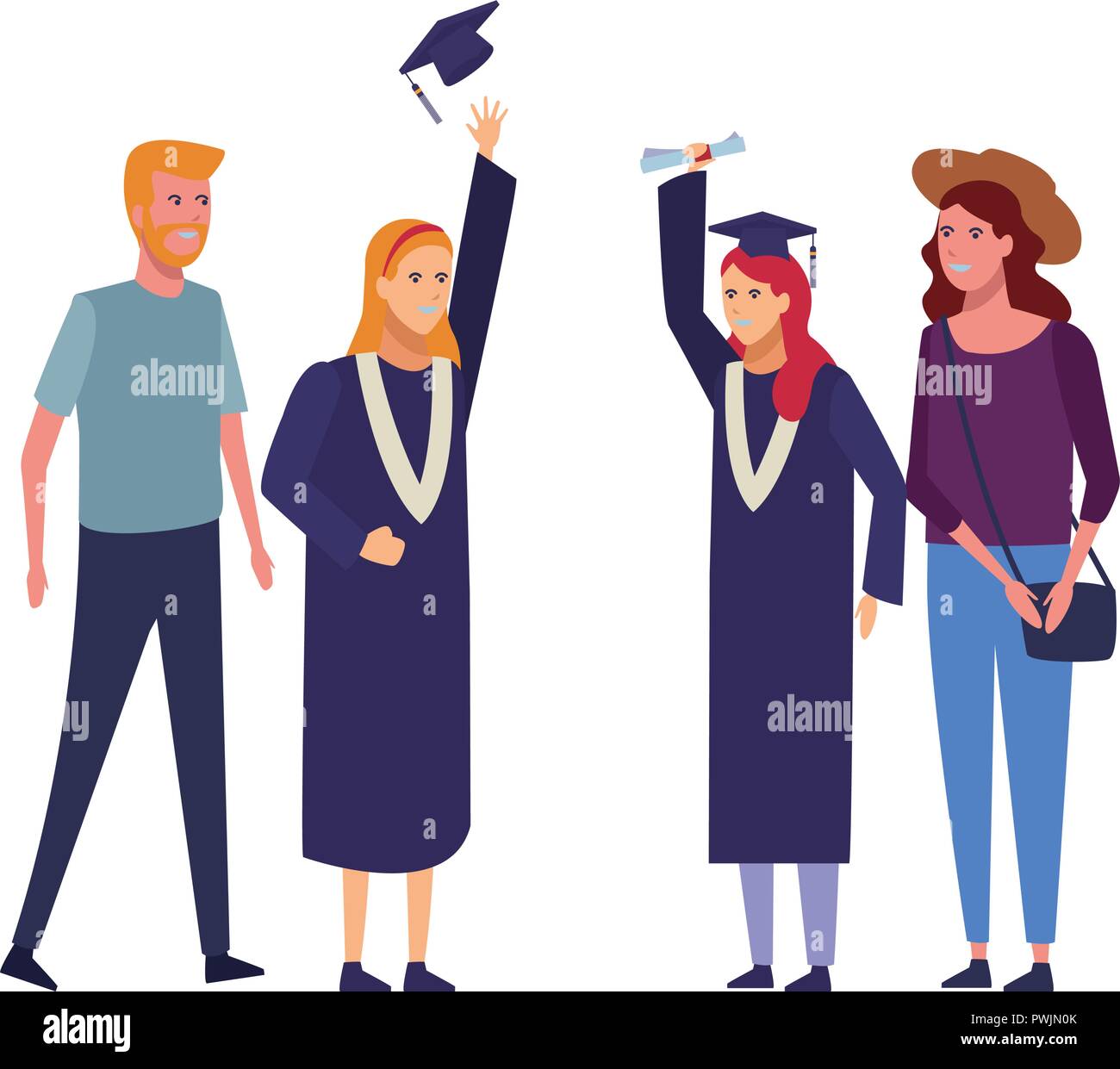Student with family on graduation celebration cartoon vector ...