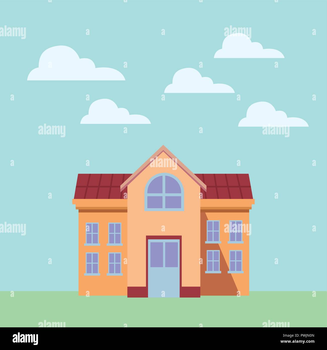 School building cartoon over landscape vector illustration graphic ...