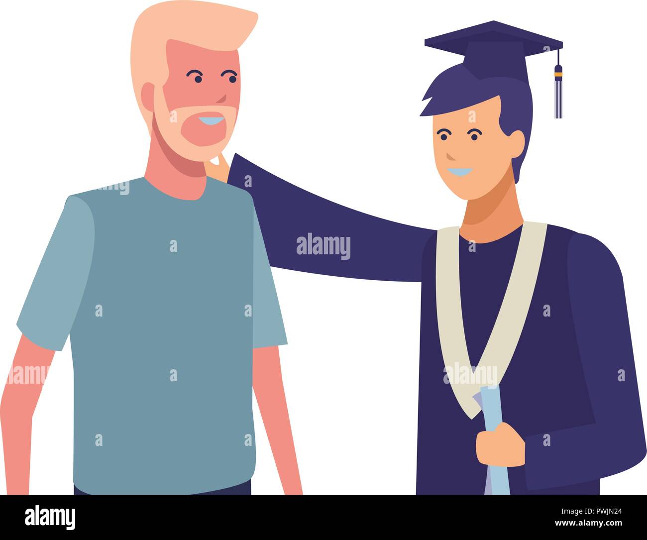 Student with family on graduation celebration cartoon vector ...