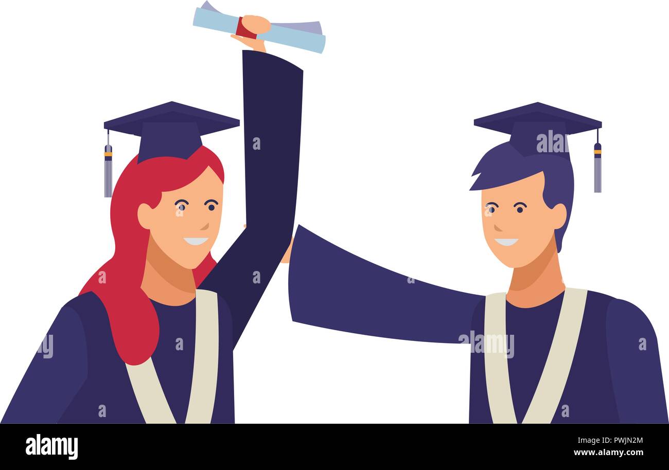 Students with gowns on graduation celebration vector illustration ...