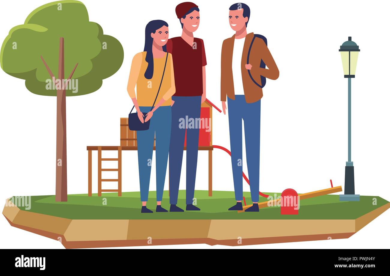 Friends sharing time at park cartoon vector illustration graphic design ...
