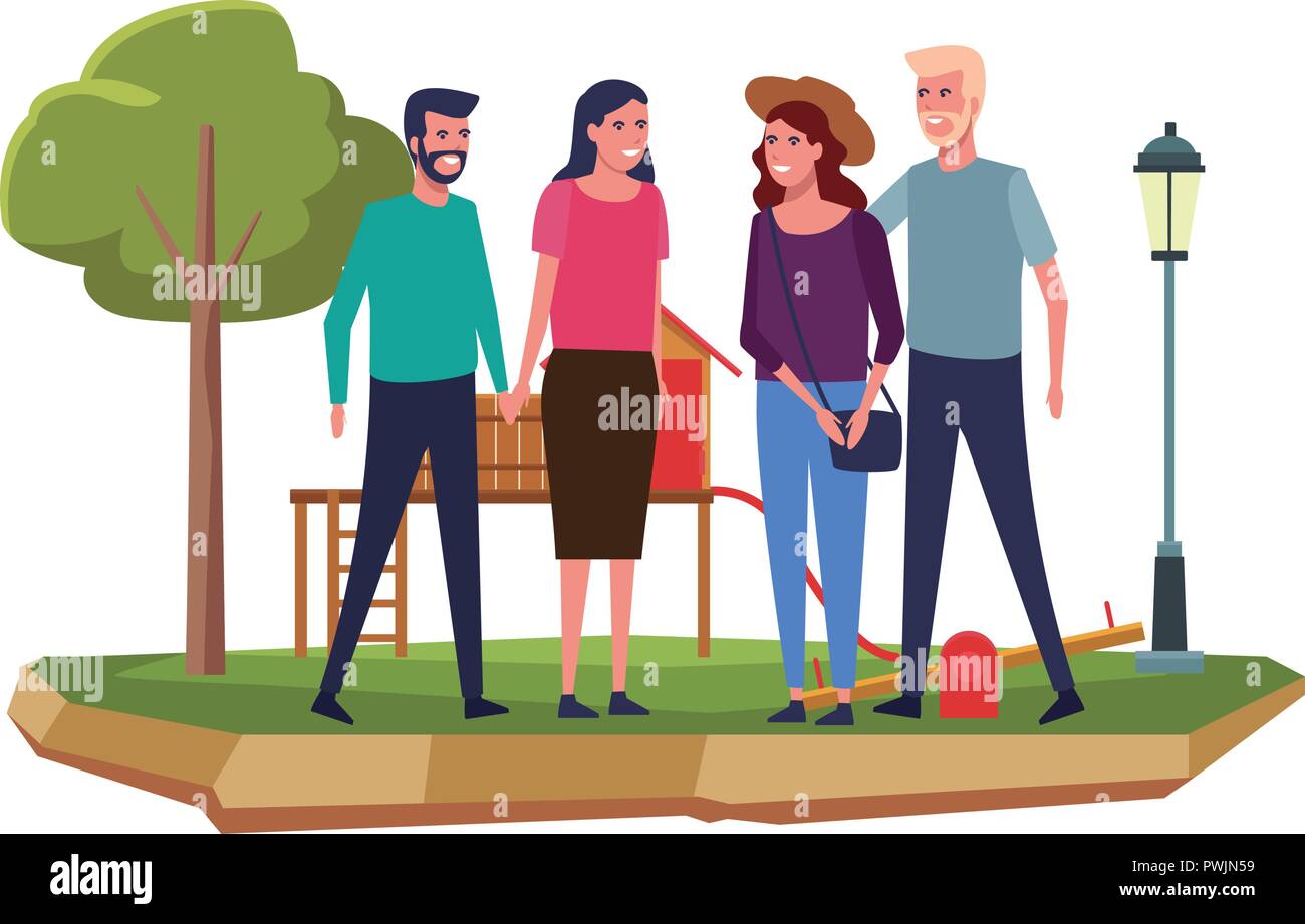Friends sharing time at park cartoon vector illustration graphic design ...
