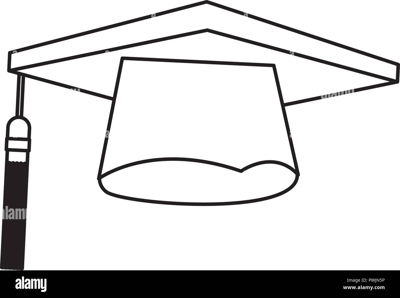 Graduation hat cap isolated in black and white vector illustration ...