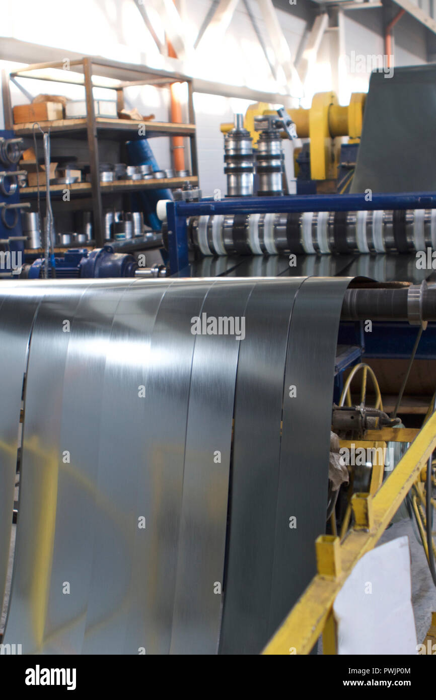 Elements of various sections of the galvanized steel processing line in ...