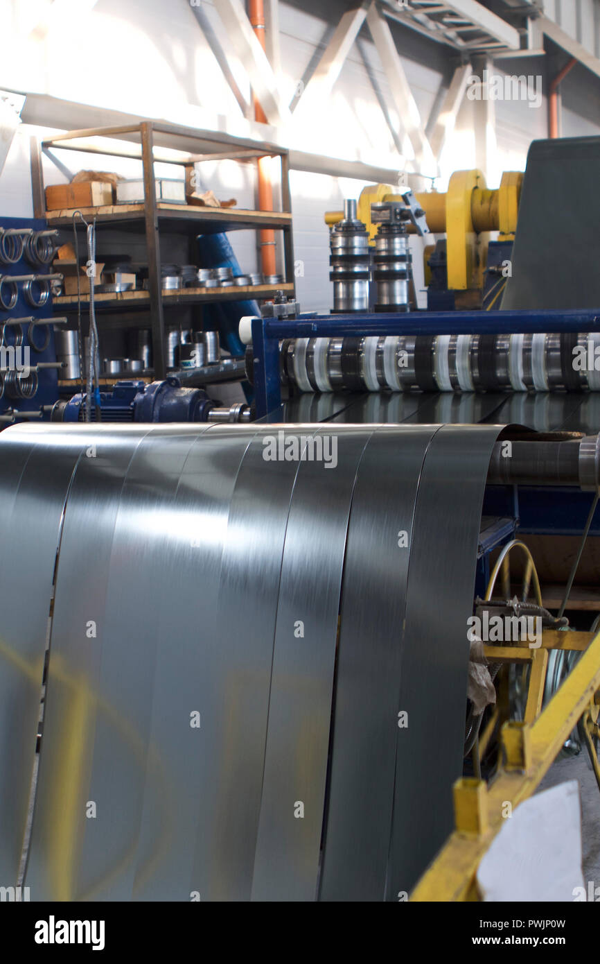 Elements of various sections of the galvanized steel processing line in ...