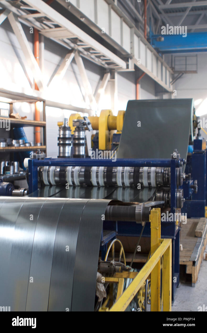 Elements of various sections of the galvanized steel processing line in ...