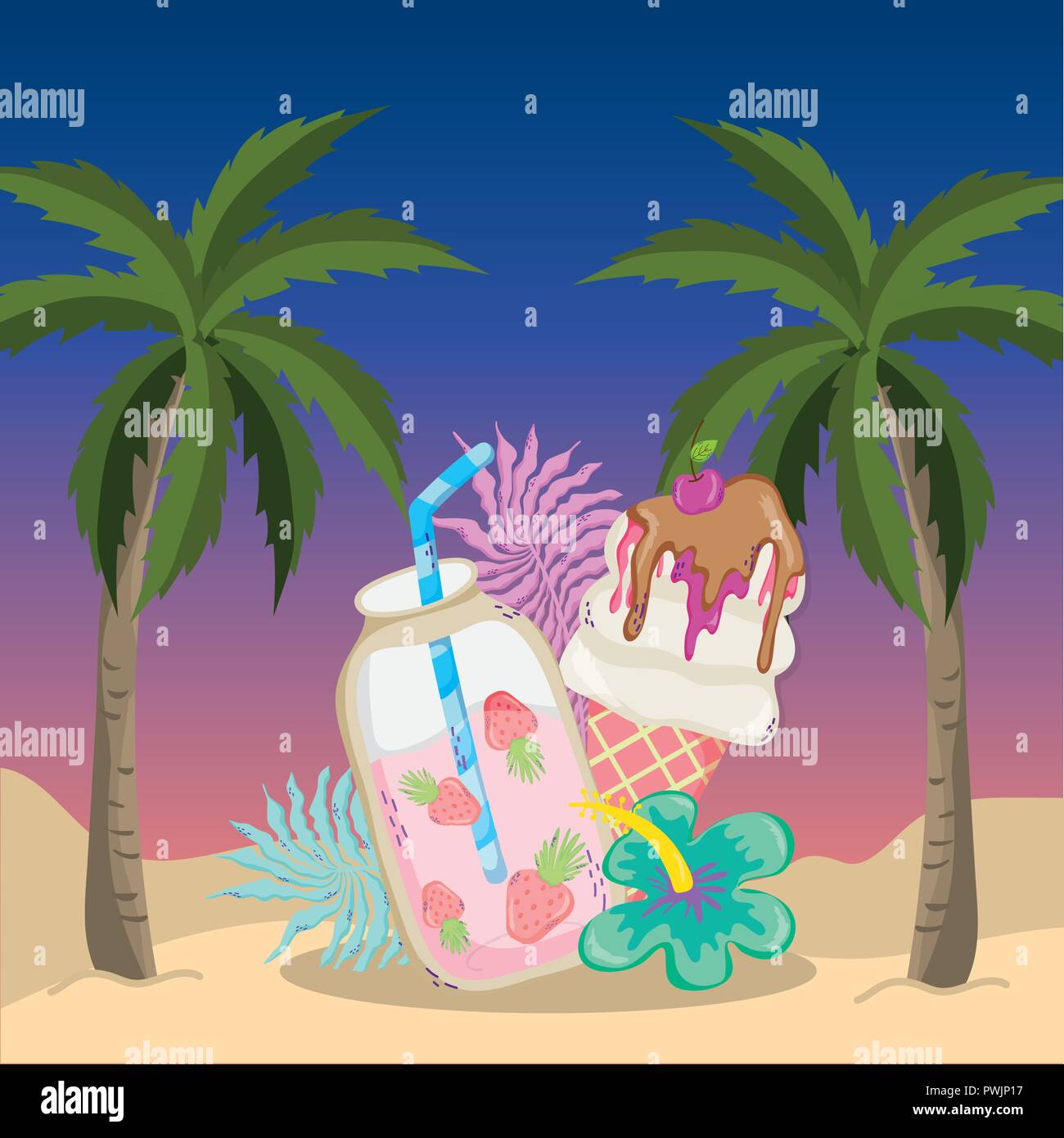 tropical beach scenery theme cartoon Stock Vector Image & Art - Alamy