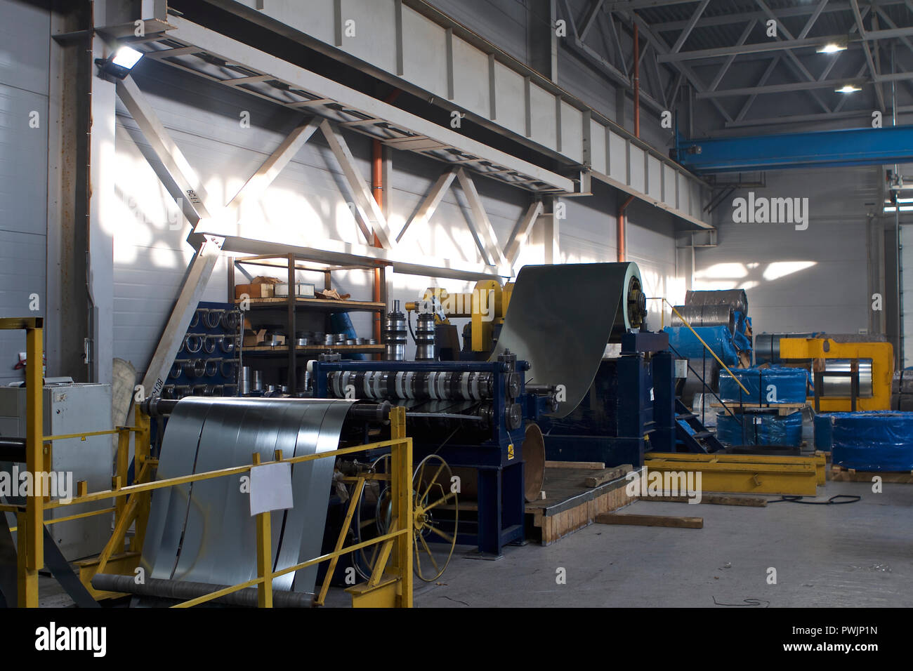 Elements of various sections of the galvanized steel processing line in ...