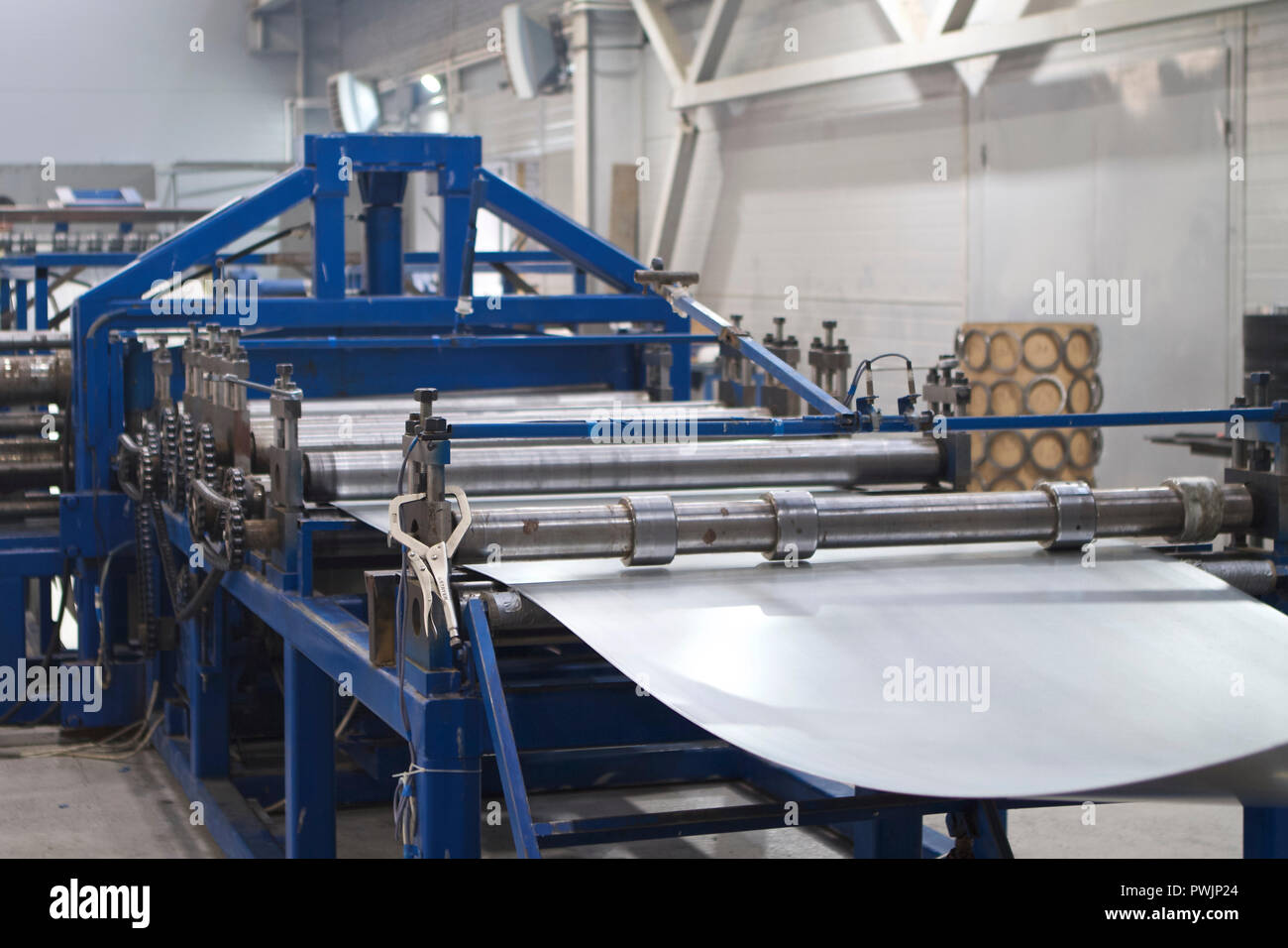 Elements of various sections of the galvanized steel processing line in ...