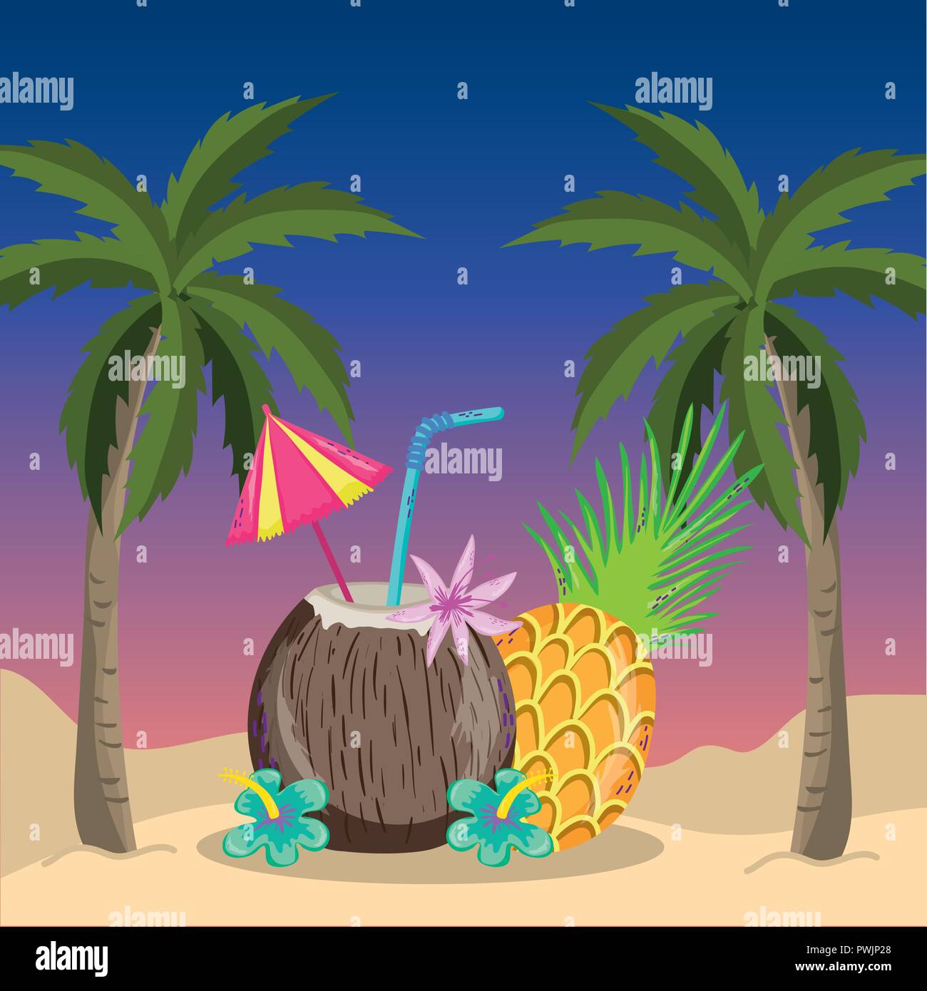 tropical beach scenery theme cartoon Stock Vector Image & Art - Alamy