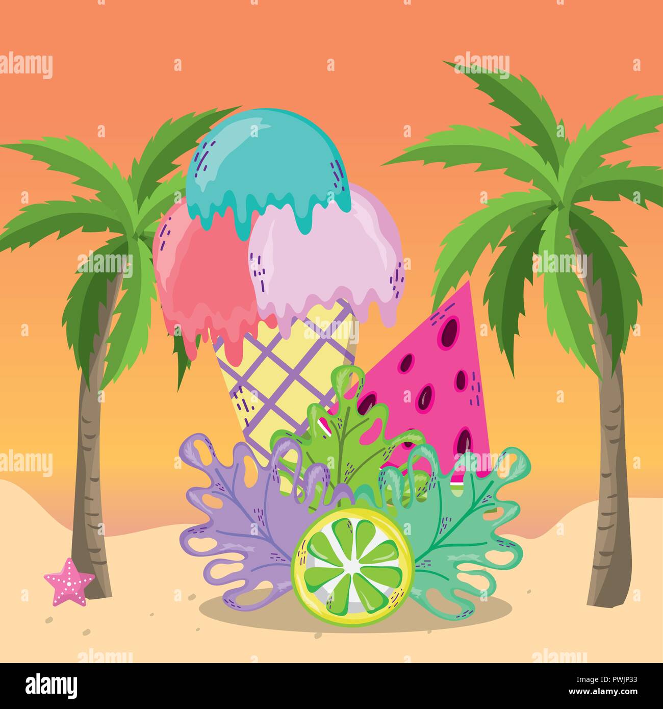 tropical beach scenery theme cartoon Stock Vector Image & Art - Alamy