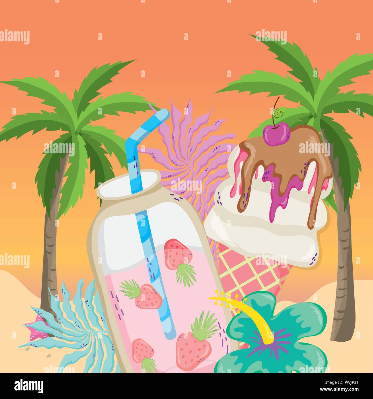 tropical beach scenery theme cartoon Stock Vector Image & Art - Alamy
