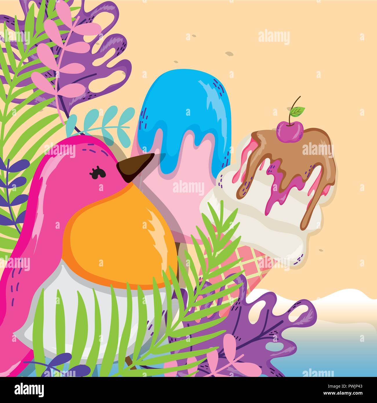 tropical beach scenery theme cartoon Stock Vector Image & Art - Alamy