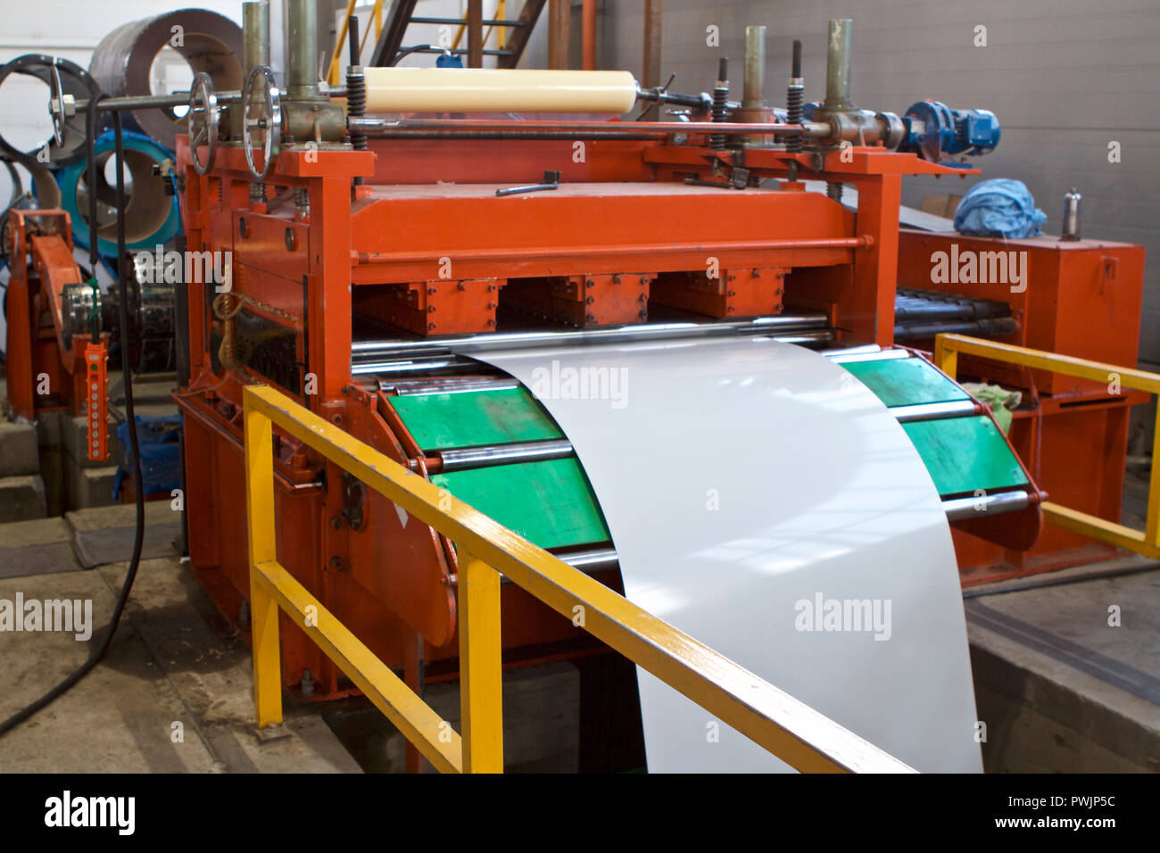 Elements of various sections of the galvanized steel processing line in ...