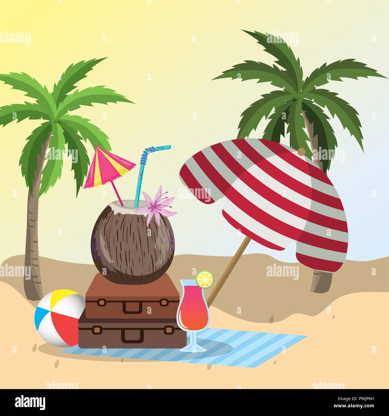 tropical beach scenery theme cartoon Stock Vector Image & Art - Alamy