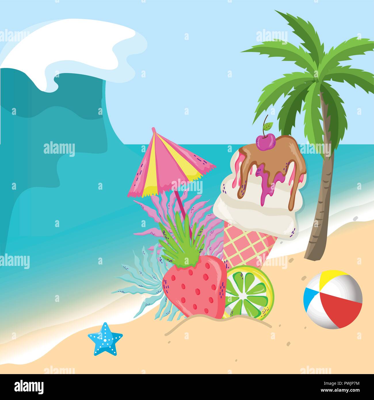 tropical beach scenery theme cartoon Stock Vector Image & Art - Alamy