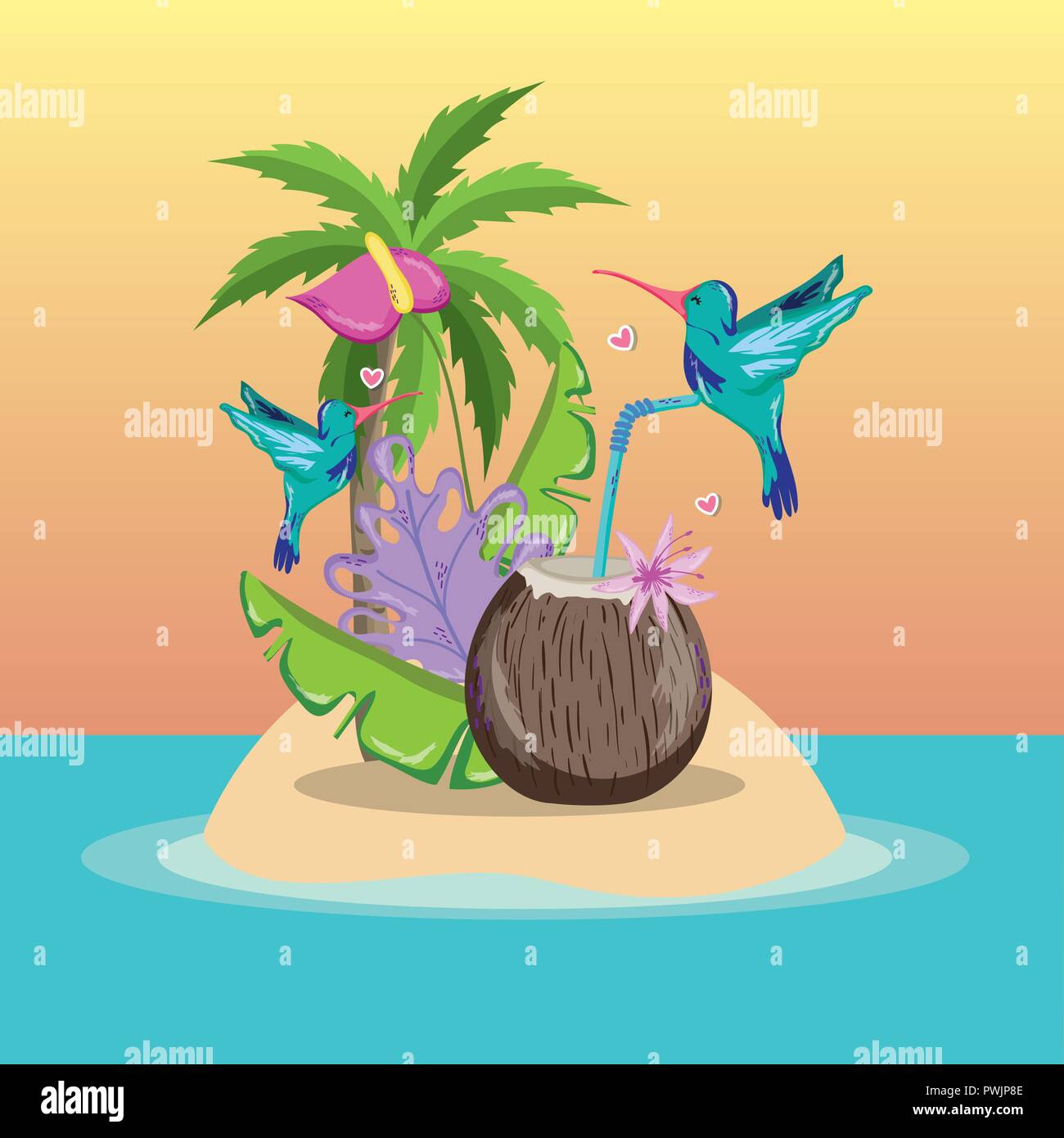 tropical beach scenery theme cartoon Stock Vector Image & Art - Alamy