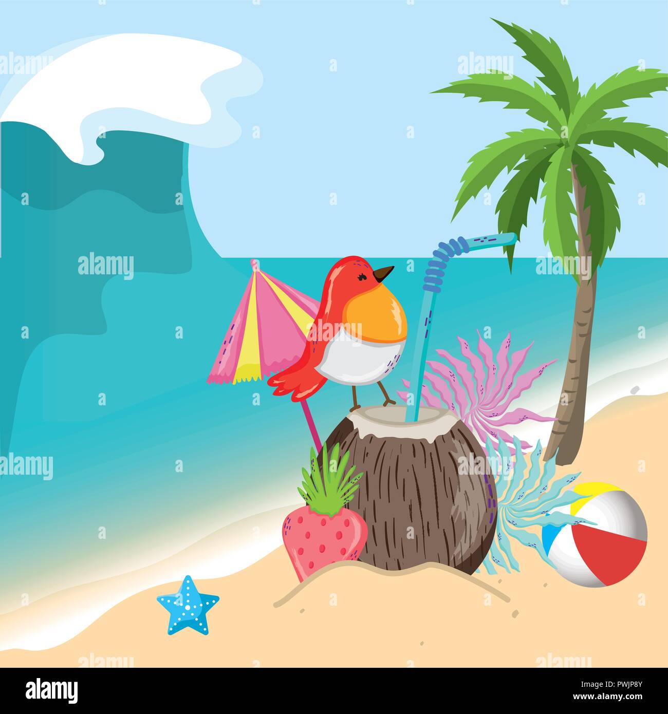 tropical beach scenery theme cartoon Stock Vector Image & Art - Alamy